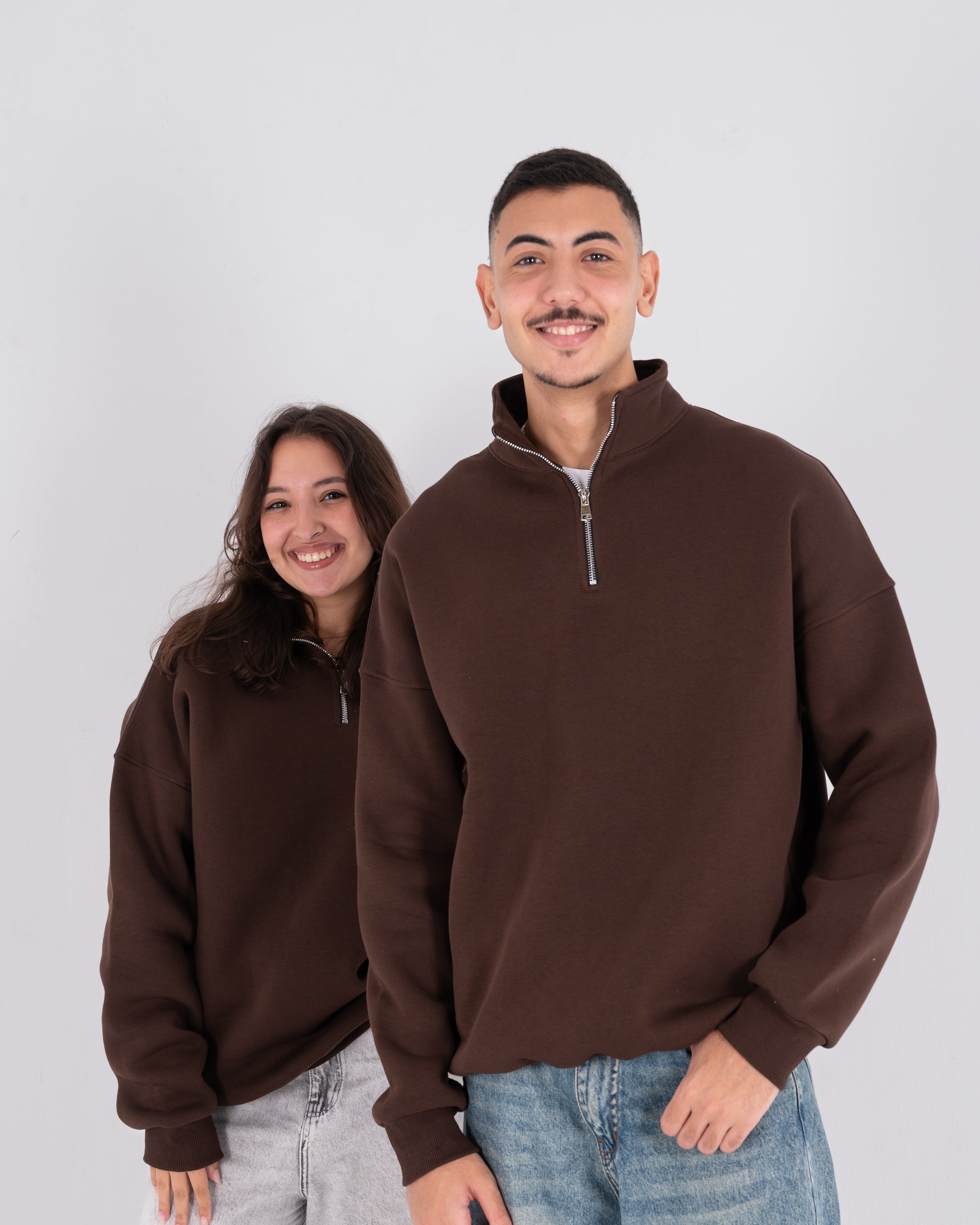 Brown Oversized Quarter Zip – Elegant Panther